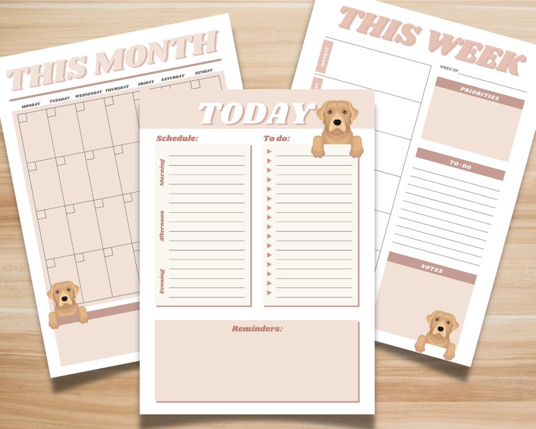 Yellow Lab Printable Digital Planners: Daily, Weekly, Monthly to Do ...