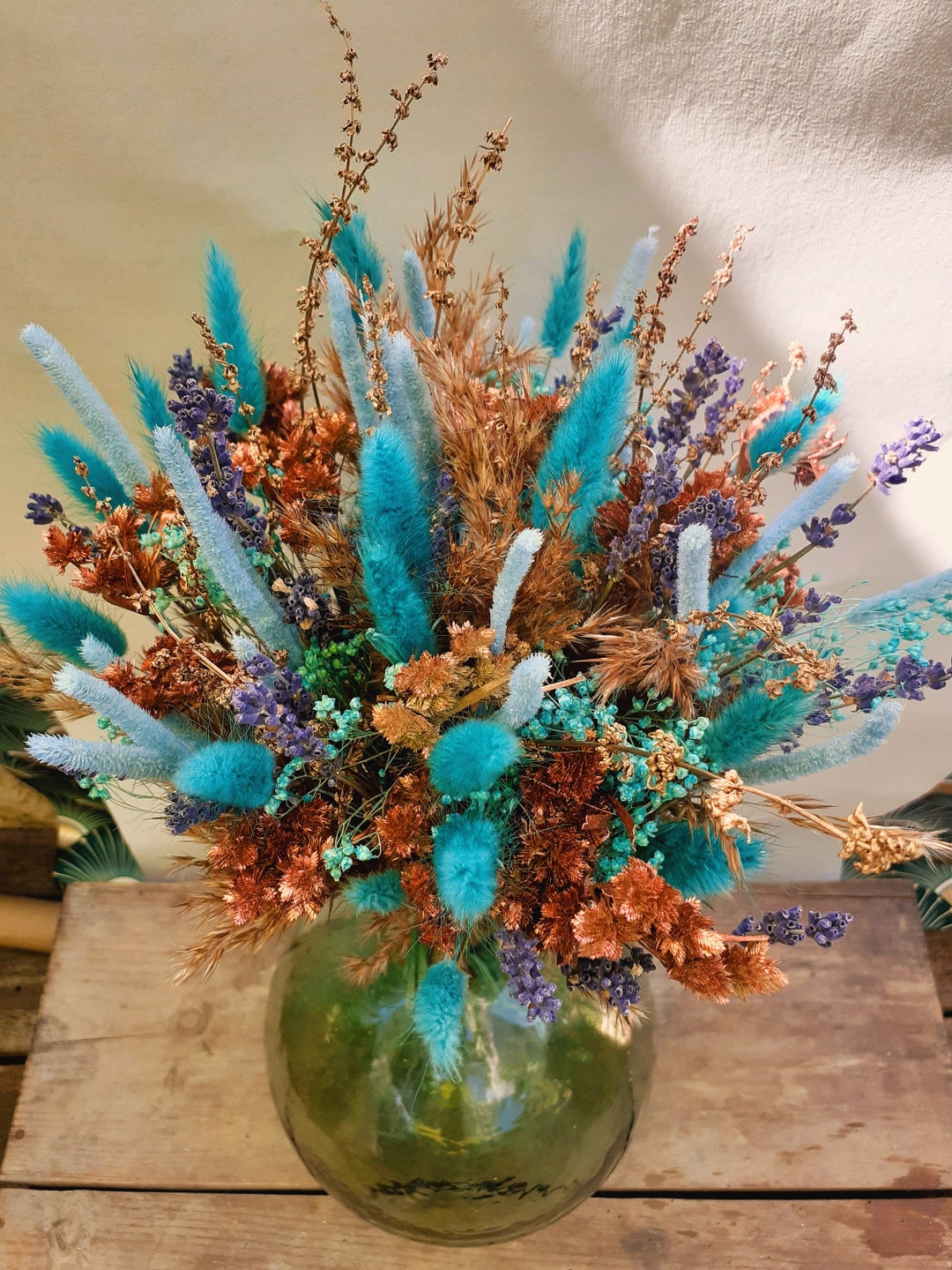 Dried Flower Bouquet, Duck Blue and Gold Can, Dried Flower - Etsy