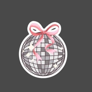 Disco Ball Pink Bow Vinyl Sticker, Trendy Bow, Vinyl Soft Girl Era ...