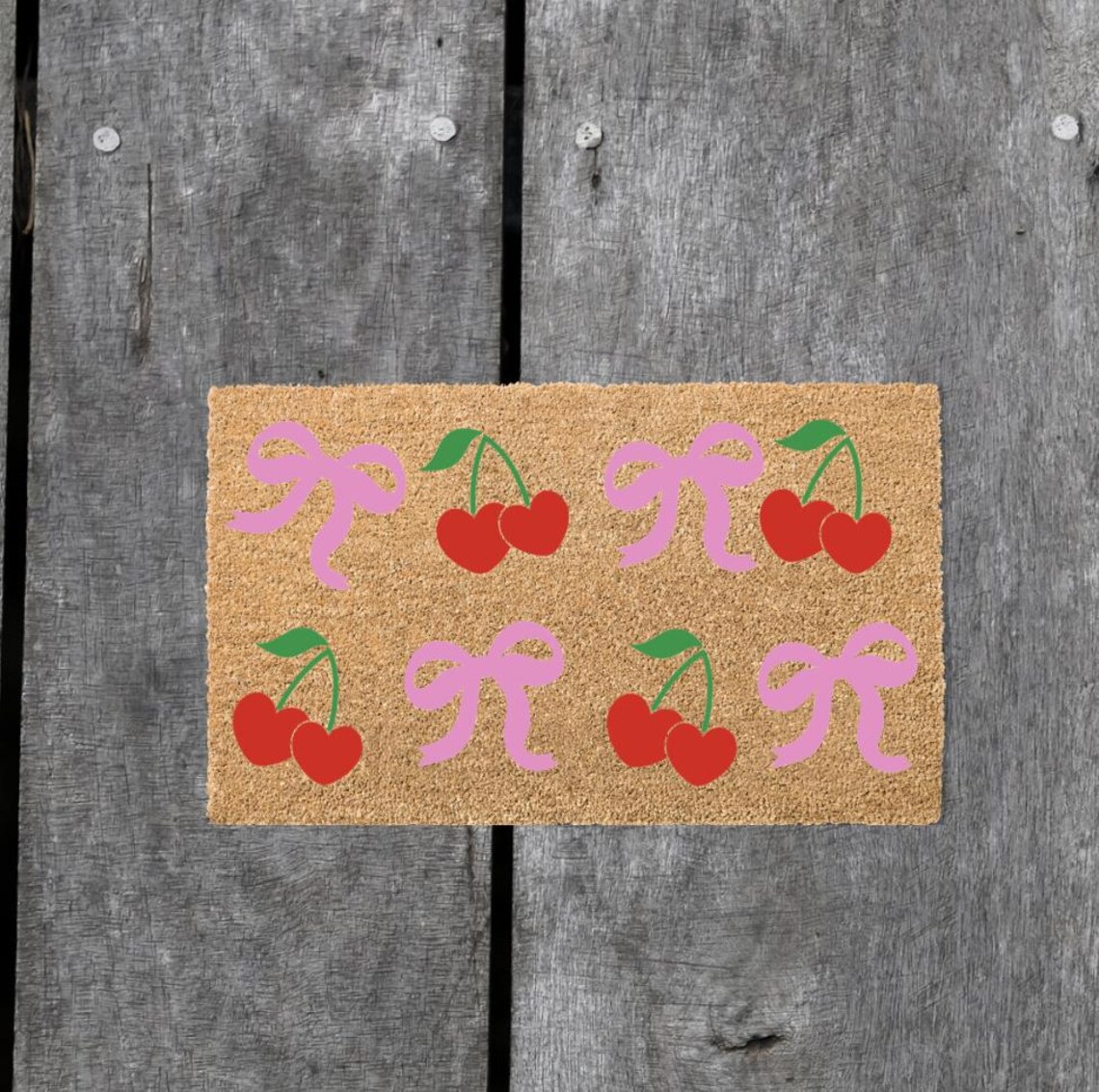 Coquette Pink Cherry & Bow Doormat, Summer Doormat, Spring Porch Decor ...
