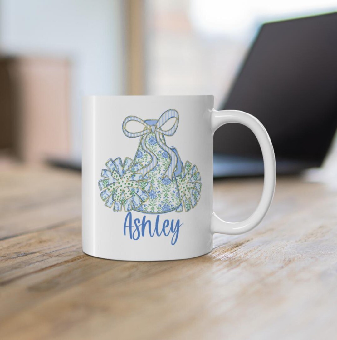Custom Name Cheerleading Cheer Coffee Mug, Personalized Preppy Floral ...