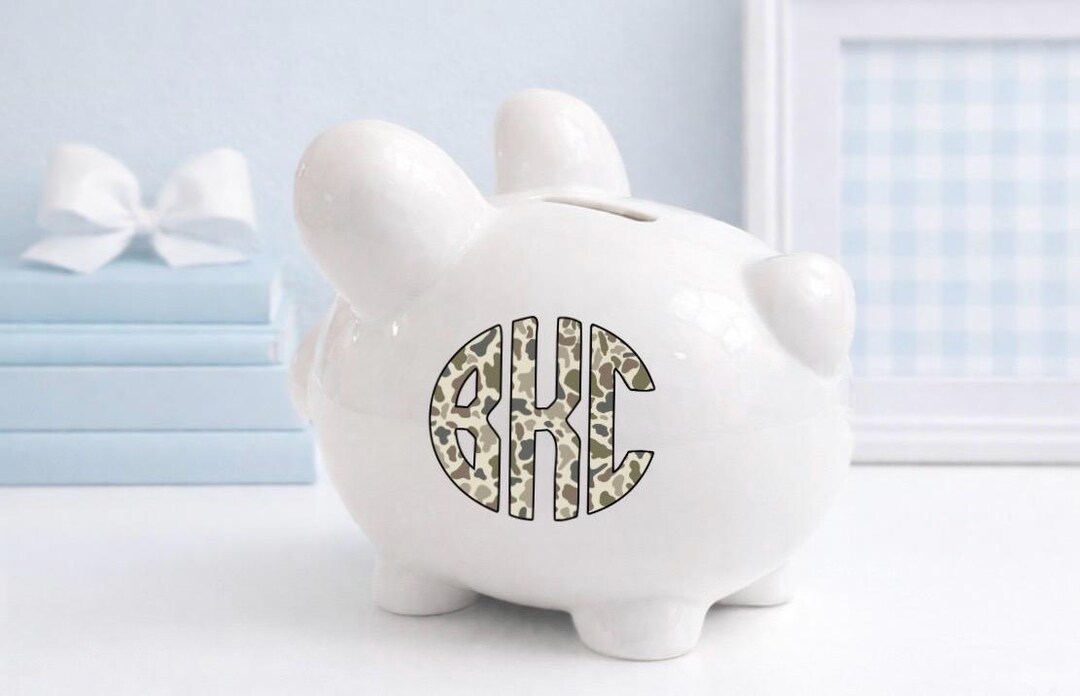 Personalized Camo Monogram Piggy Bank, Baby Boy Nursery Decor, Custom ...