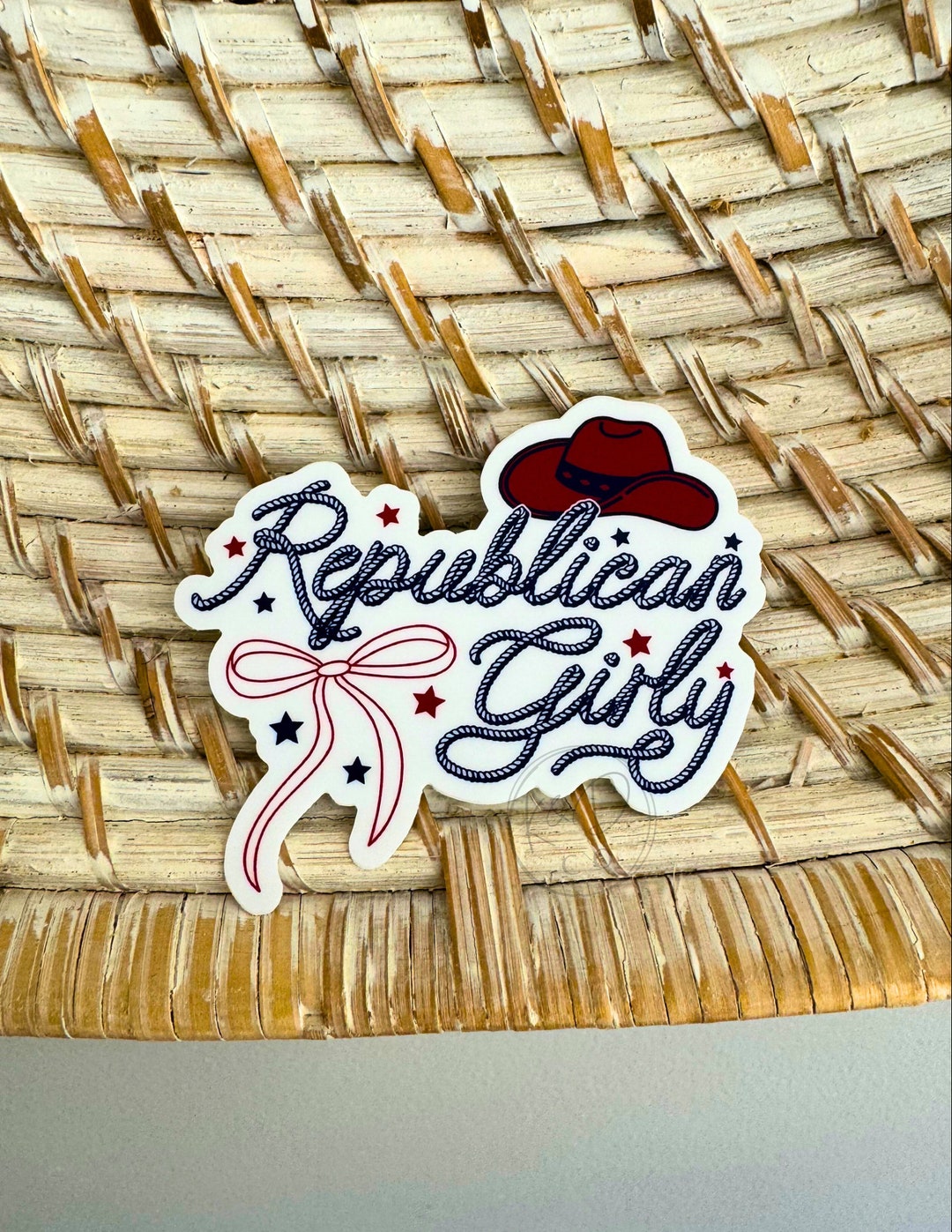 Republican Girly Sticker, Cowboy Hat Bow Sticker, Coquette Sticker ...