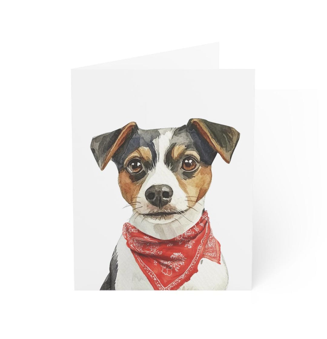 Jack Russell Blank Card, Dog Greeting Card Set, Blue Gingham Watercolor ...