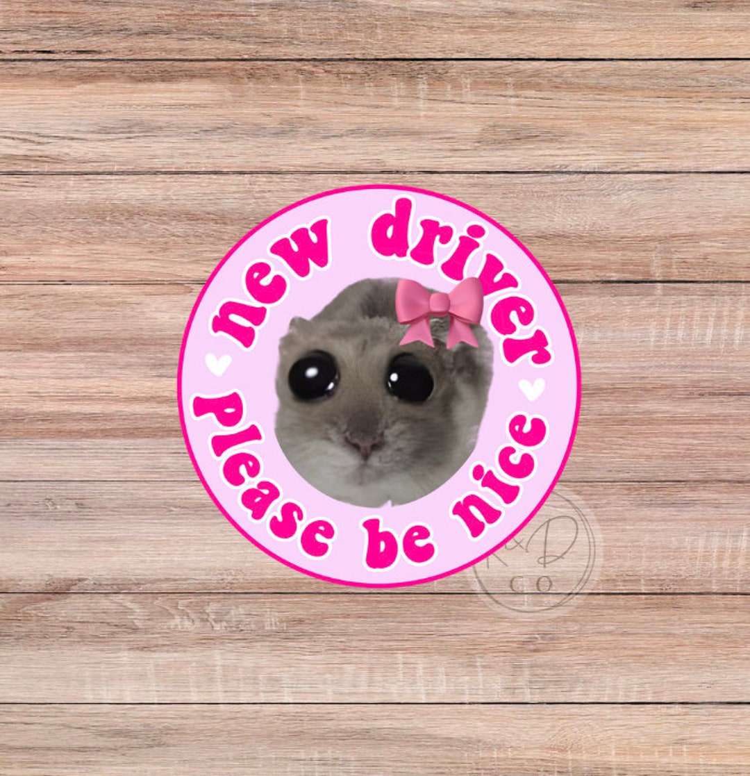 Sad Hamster Meme Car Sticker, New Driver Please Be Nice Magnet, Pink ...