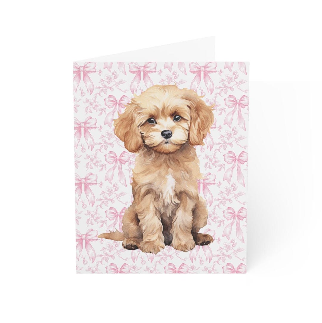 Pink Bow Toile Cavapoo Blank Card, Chinoiserie Thank You Birthday ...