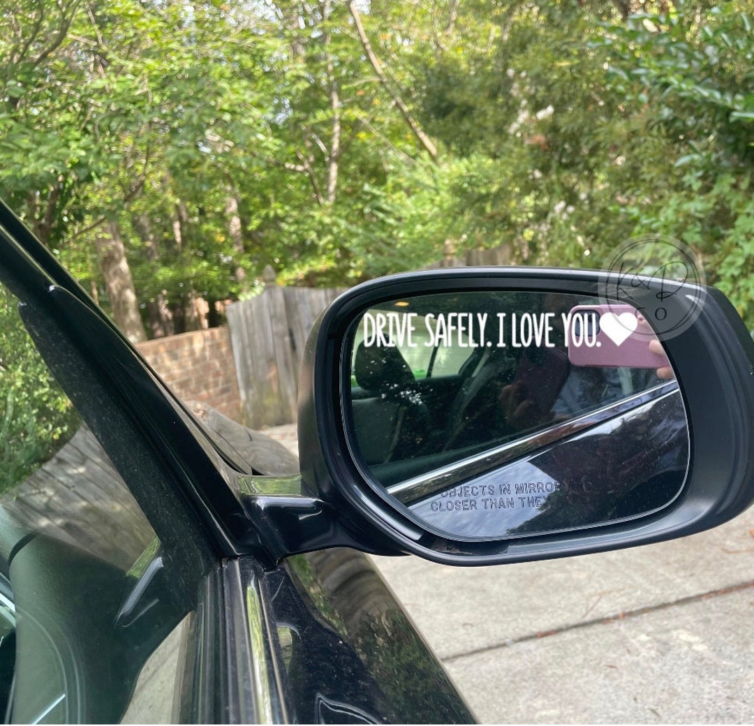 Drive Safely I Love You Heart Car Mirror Decal, Pink Car Mirror Sticker ...