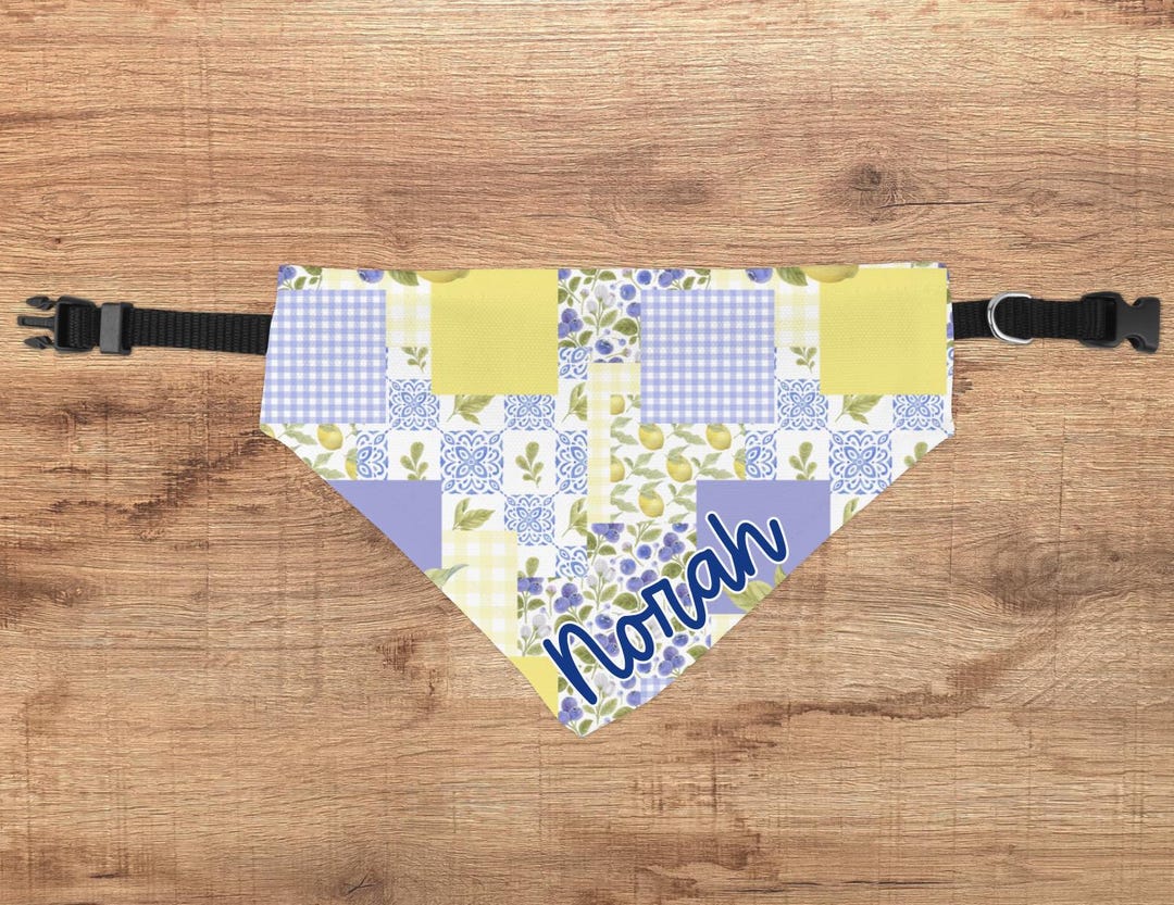 Personalized Lemon Blueberry Preppy Girl Dog Bandana, Patchwork Pink ...