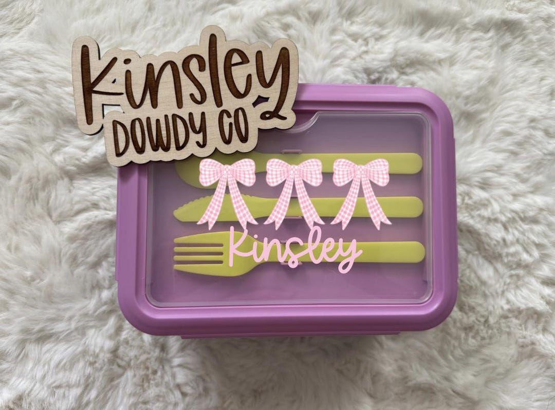 Preppy Gingham Bow Pink Girls Bento Box Kids Lunchbox, Kids Name Food ...
