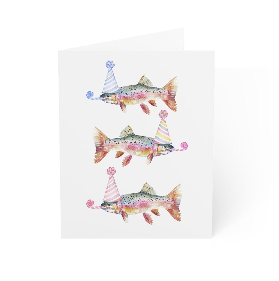 Rainbow Trout Fish Birthday Card, Greeting Card Set, Watercolor Cute ...