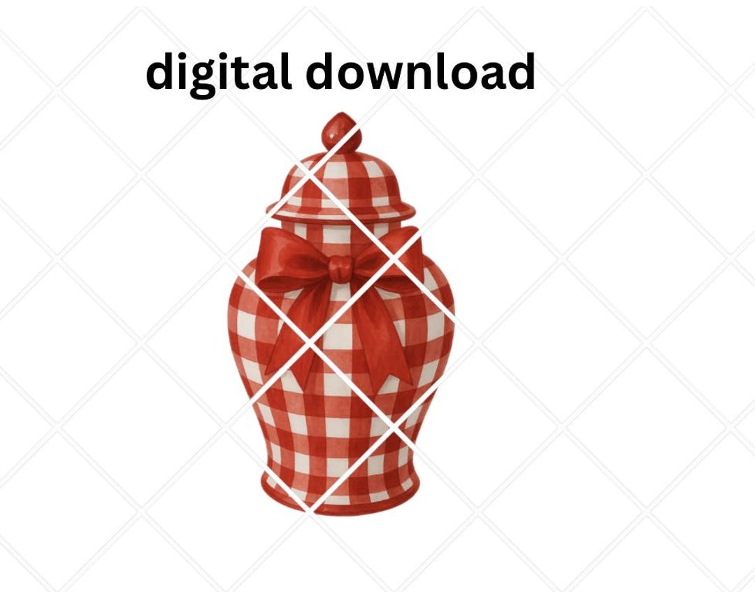 DIGITAL DOWNLOAD Watercolor Red Gingham Christmas Ginger Jar PNG ...