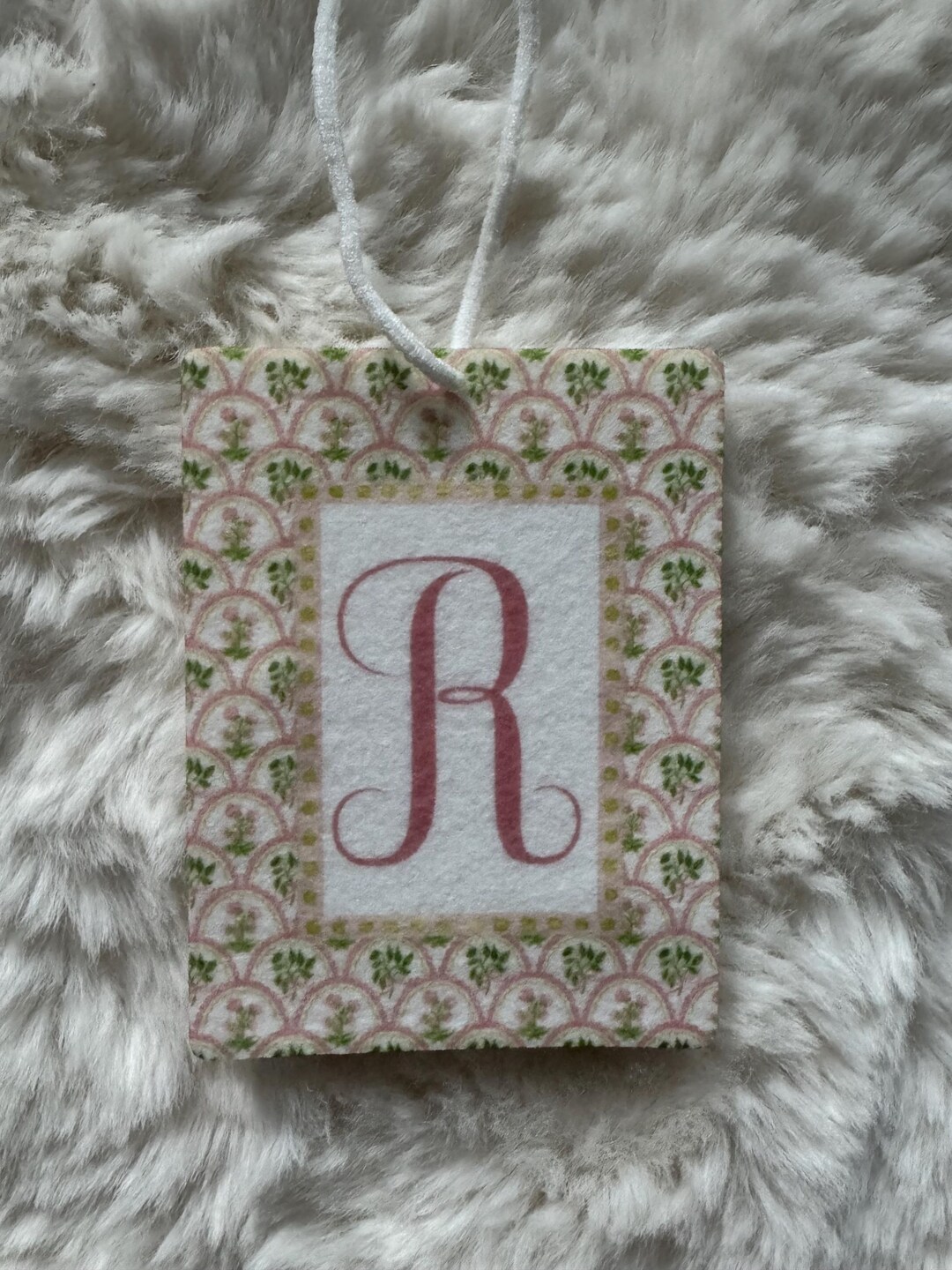 Pink Preppy Monogram Car Air Freshener, Grandmillennial Floral Flower ...