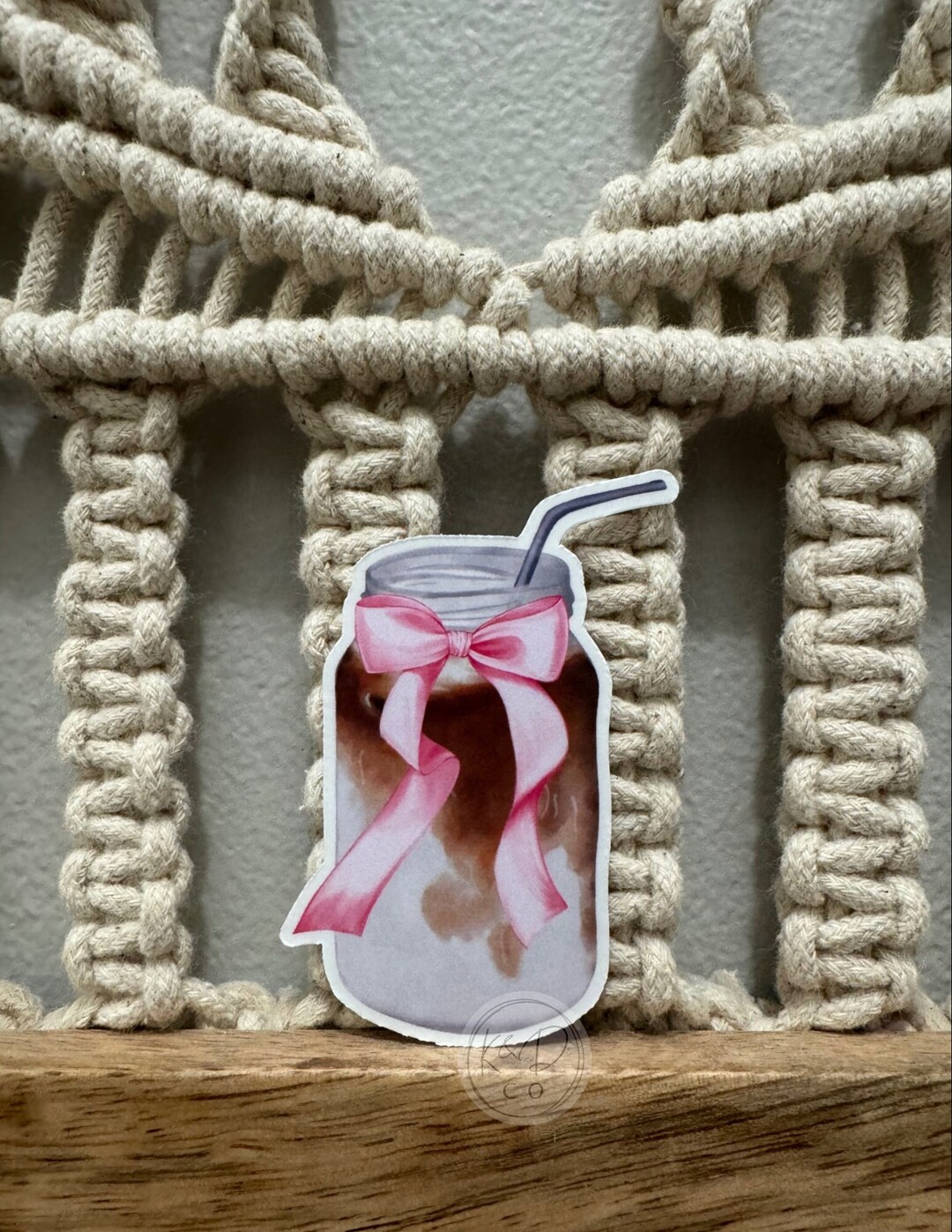 Coquette Iced Coffee Pink Bow Sticker, Latte Preppy Vintage Sticker ...