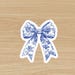 Coquette Toile Blue Bow Sticker, Grandmillennial Preppy Aesthetic Soft ...