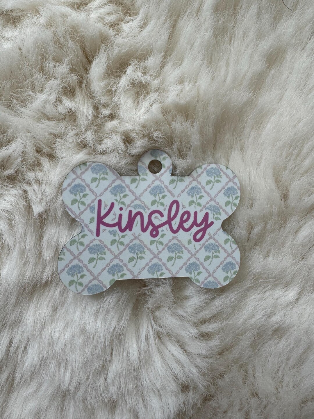 2 Inch Floral Grandmillennial Style Pink Dog Tag, Dog Tags Custom With ...