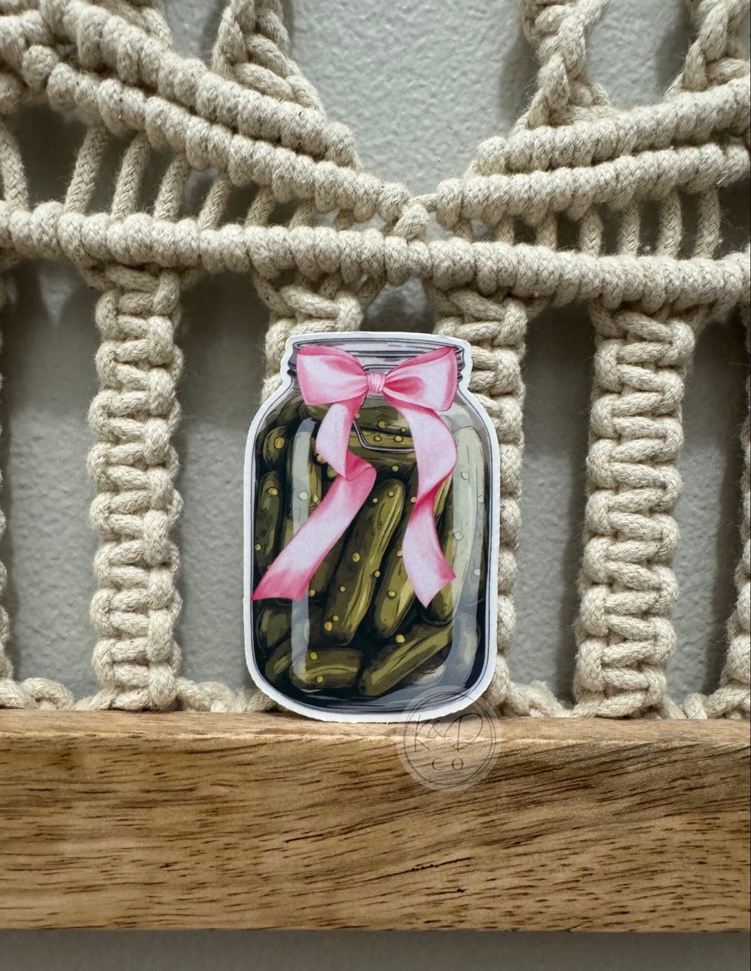 Coquette Pickle Jar Pink Bow Sticker, Latte Preppy Vintage Sticker ...