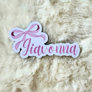 Coquette Custom Name Pink Bow Vinyl Sticker, Magnet Trendy Bow, Vinyl ...
