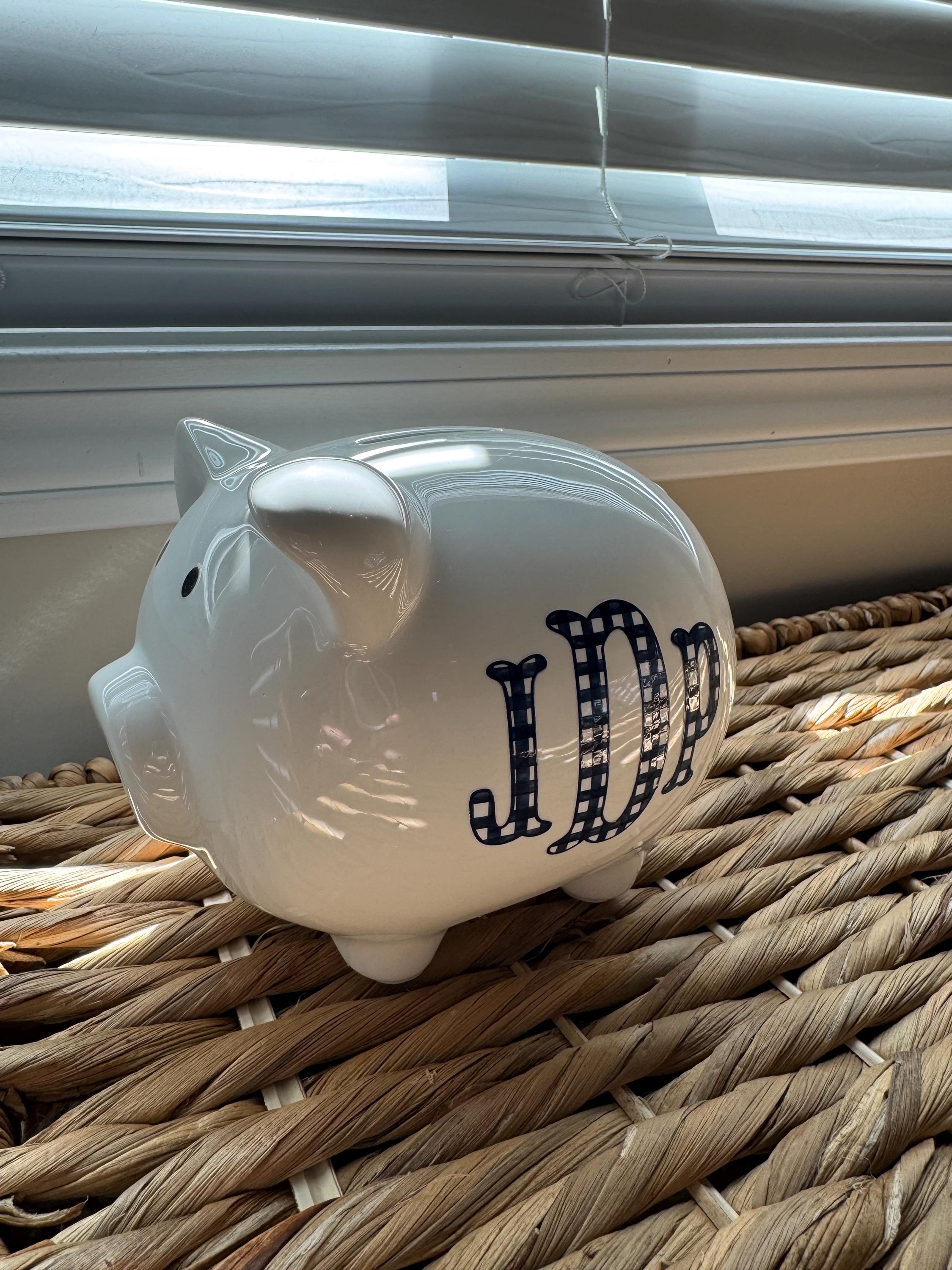 Personalized Navy Blue Gingham Monogram Piggy Bank, Baby Boy Nursery ...