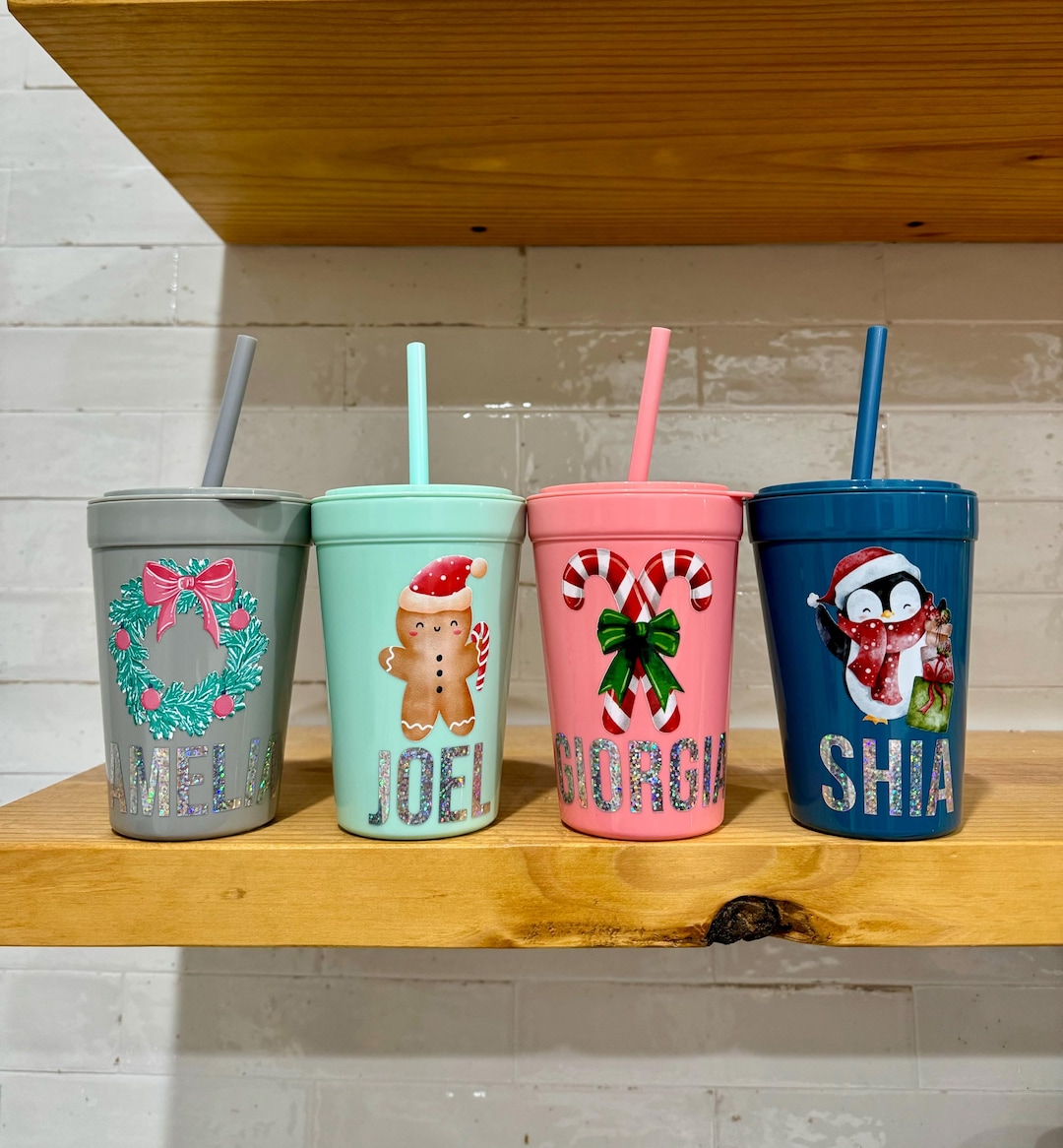 Kids Christmas Cups With Lid and Straw Kids Christmas Party Favors Kids ...