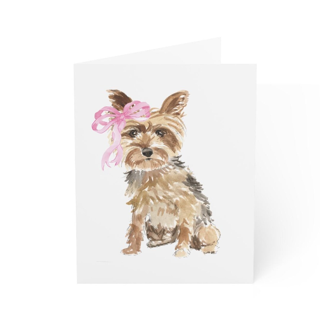 Pink Bow Yorkshire Terrier Blank Card, Yorkie Thank You Dog Birthday ...