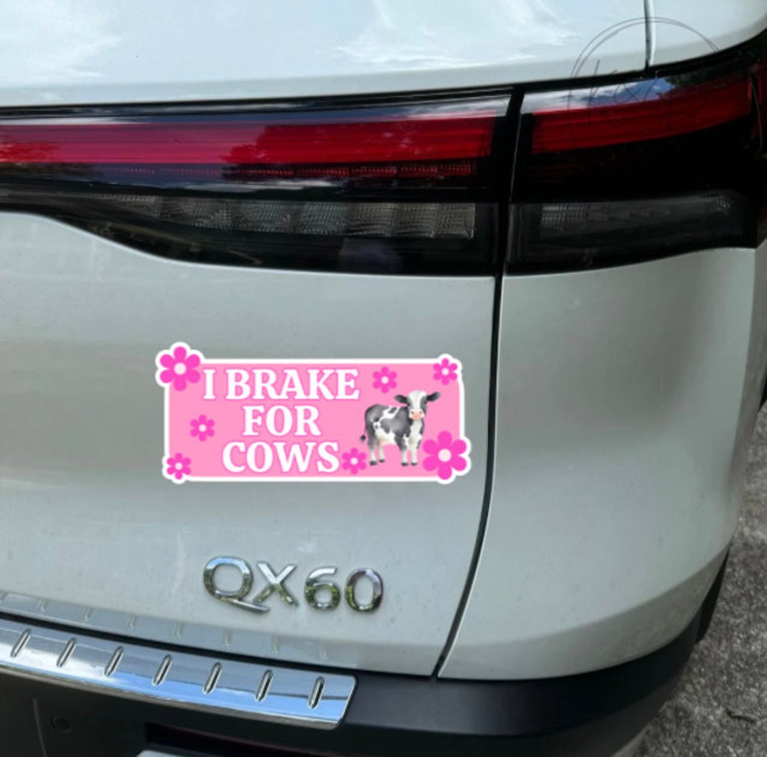 I Brake for Cows Magnet Bumper Sticker, Pink Flower Critters Animal ...