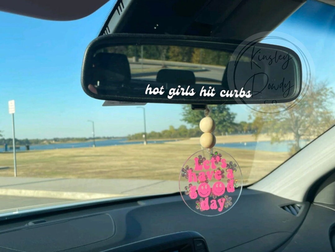 Hot Girls Hit Curbs Car Mirror Decal, Interior Car Decor, Pink Car ...