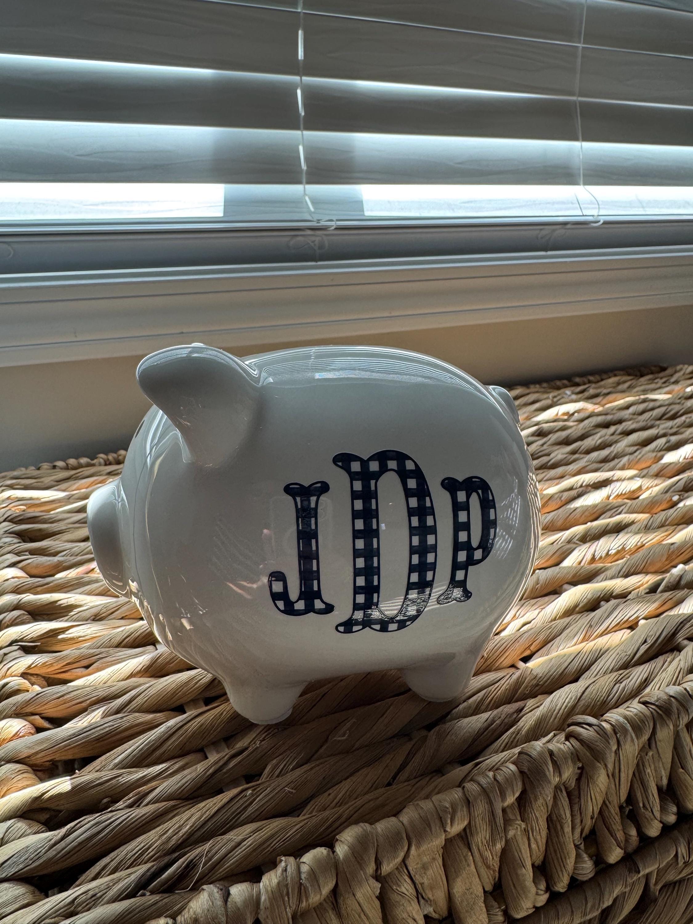 Personalized Navy Blue Gingham Monogram Piggy Bank, Baby Boy Nursery ...