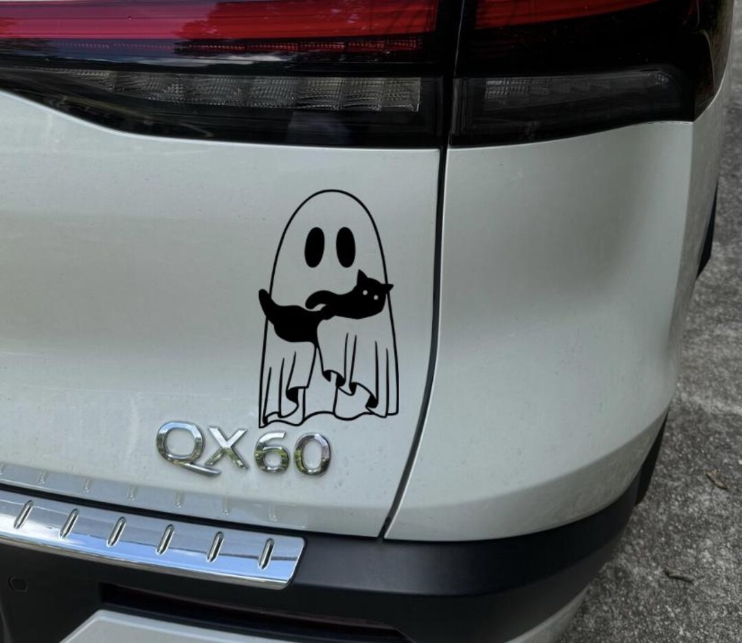 Ghost Holding a Cat Vinyl Decal, Halloween Sticker, Spooky Car ...