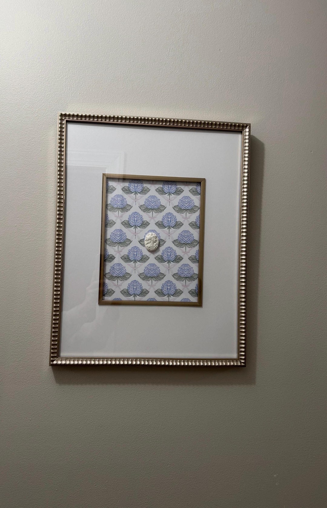 Framed Intaglio Wall Art, Chinoiserie Grandmillenial Toile Coastal Bow ...