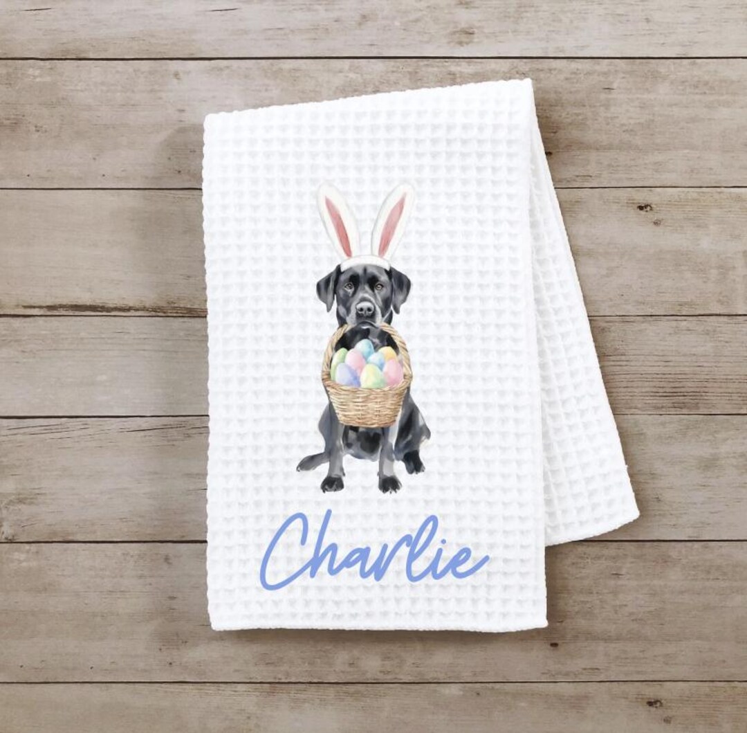 Easter Waffle Black Labrador Retriever Hand Towel, Watercolor Lab Tea ...