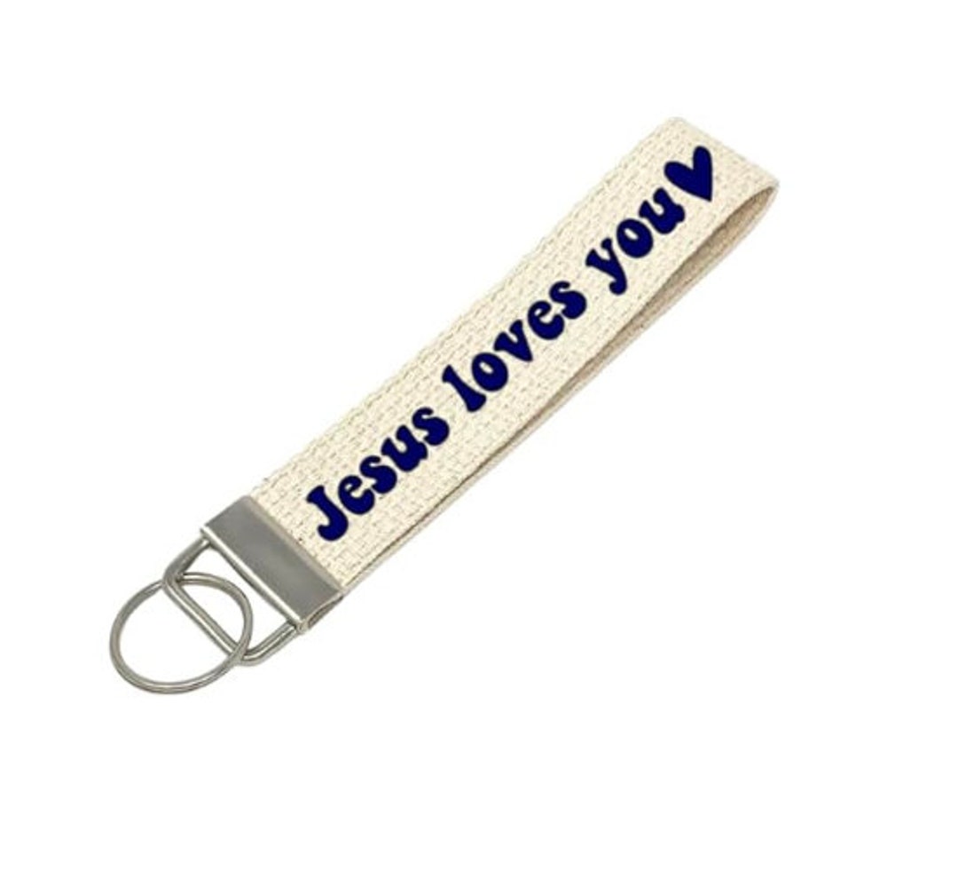 Jesus Loves You Key Fob, Christian Canvas Keychain, Key Fob Lanyard ...