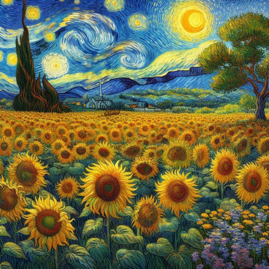 Vincent Van Gogh Inspired Sunflower Field Oil Painting 4 IMG - Etsy