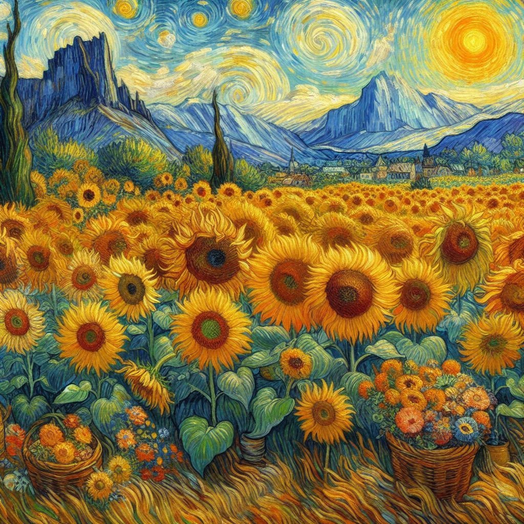 Vincent Van Gogh Inspired Sunflower Field Oil Painting 4 IMG - Etsy
