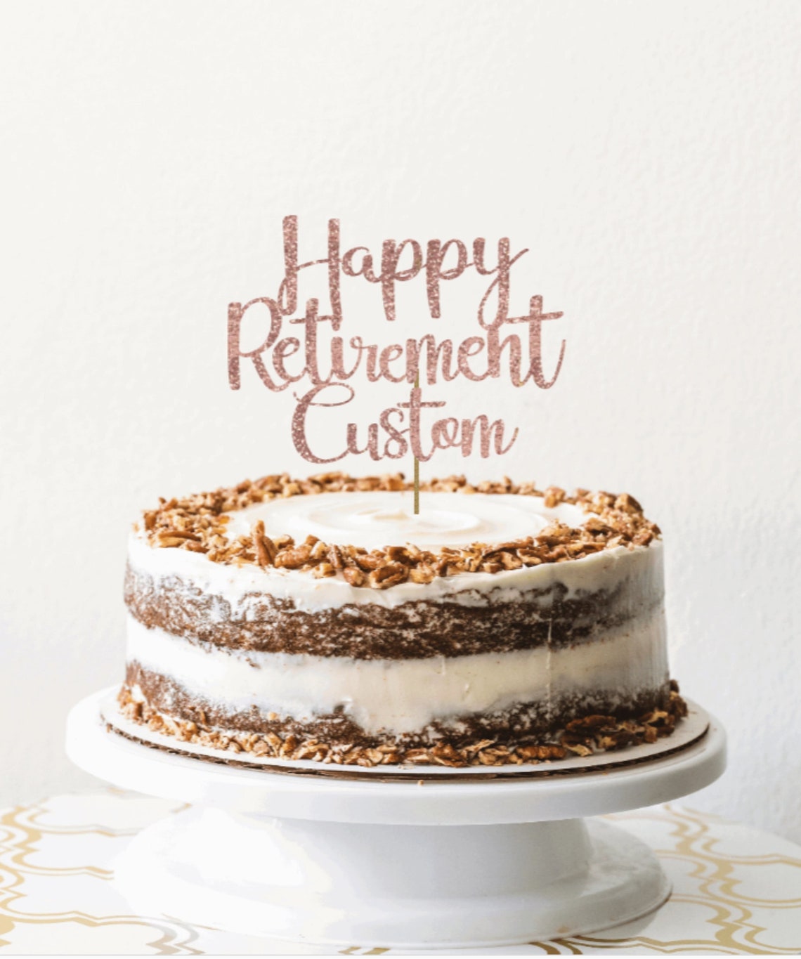 Rose Gold Glitter Happy Retirement Topper Personalized Happy - Etsy