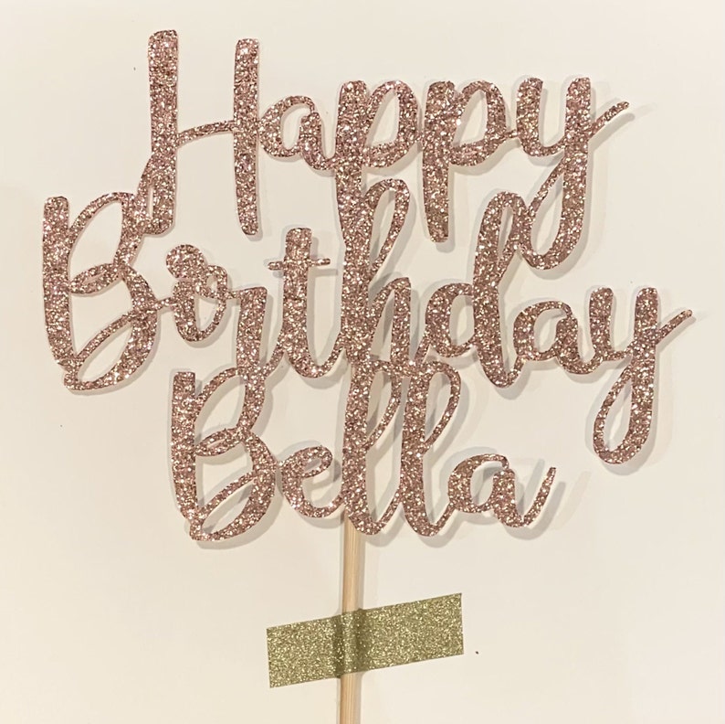 Rose Gold Glitter Happy Birthday Cake Topper Personalized | Etsy