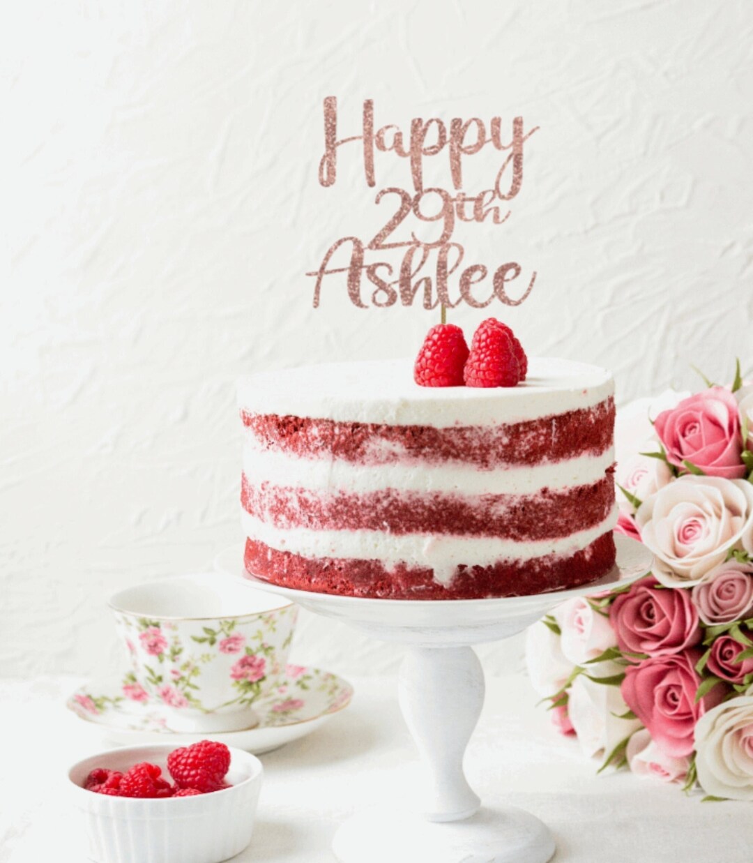 Rose Gold Glitter Happy Birthday Cake Topper | Personalized Happy ...