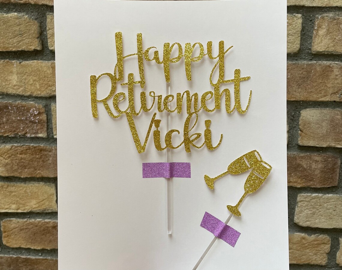Rose Gold Glitter Happy Retirement Topper Personalized Happy - Etsy