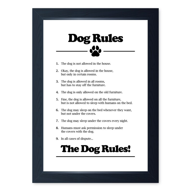 dog-rules-framed-or-frameless-poster-print-funny-home-wall-etsy-uk