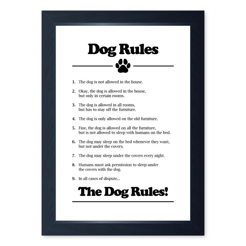 Dog Rules Framed Or Frameless Poster Print Funny Home Wall Etsy UK