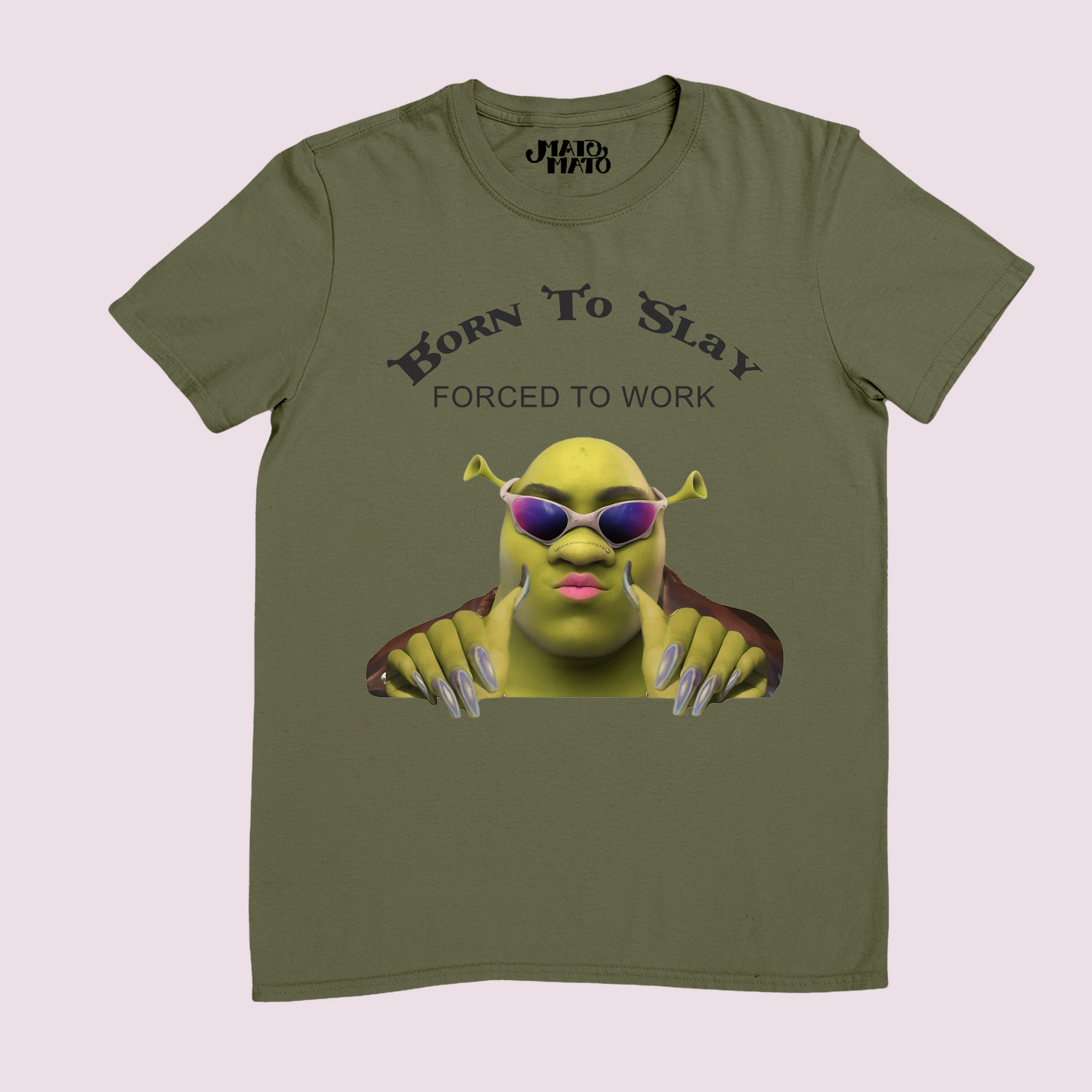 Shrek Born to Slay Forced to Work T-shirt, Funny Slogan Meme Shrek Gifts, Slay All Day Tee ...