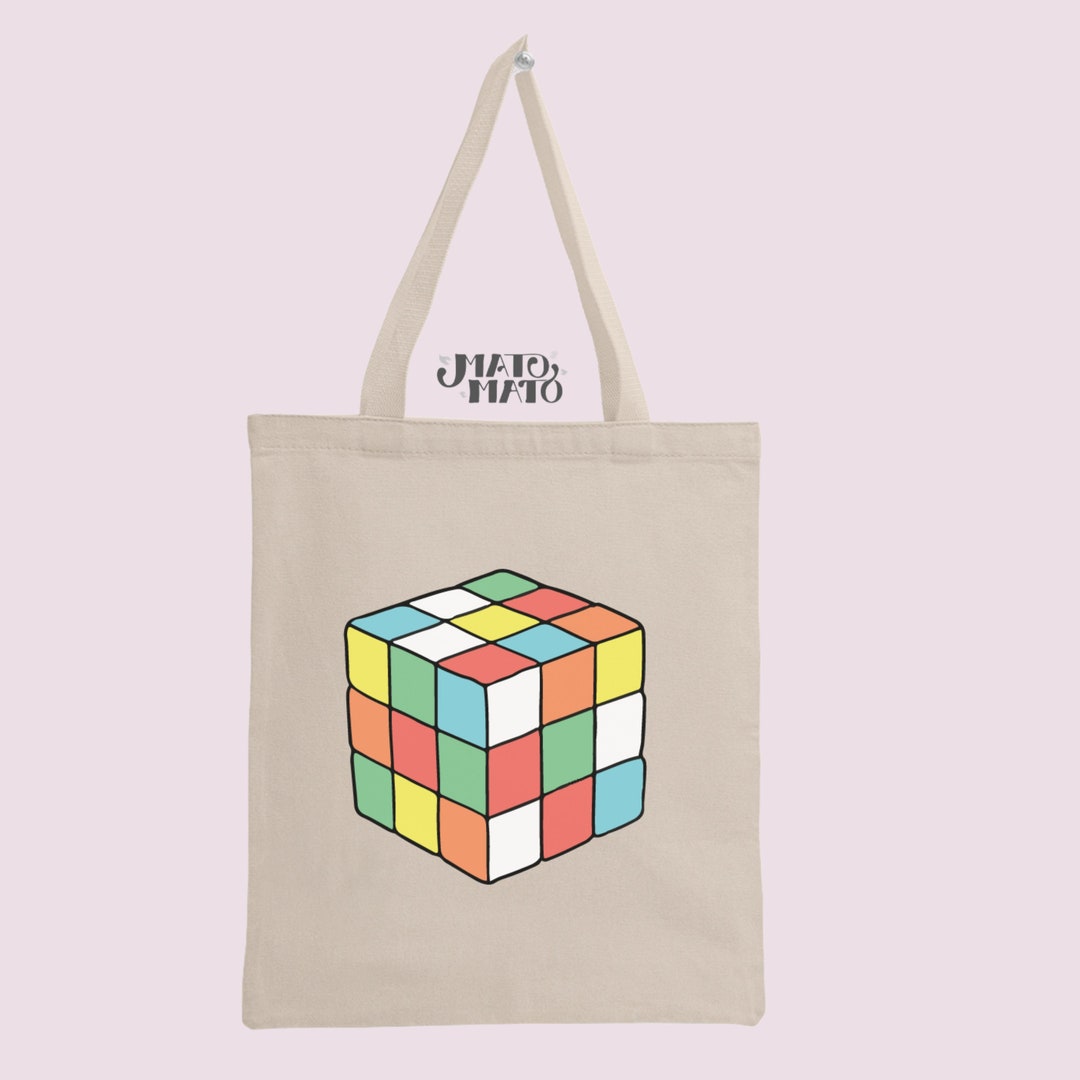 Rubik's Cube Print Organic Cotton Tote Bag: Reusable Book Bag - Etsy
