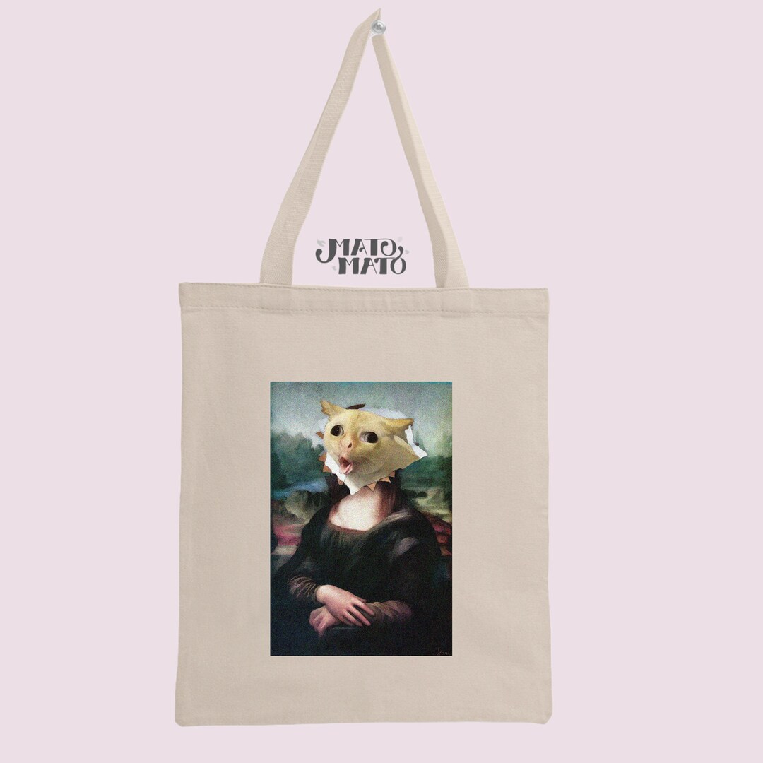 Funny Cat Mona Lisa Meme Tote Bag, Coughing Cat Tote, Cool Gift for a ...