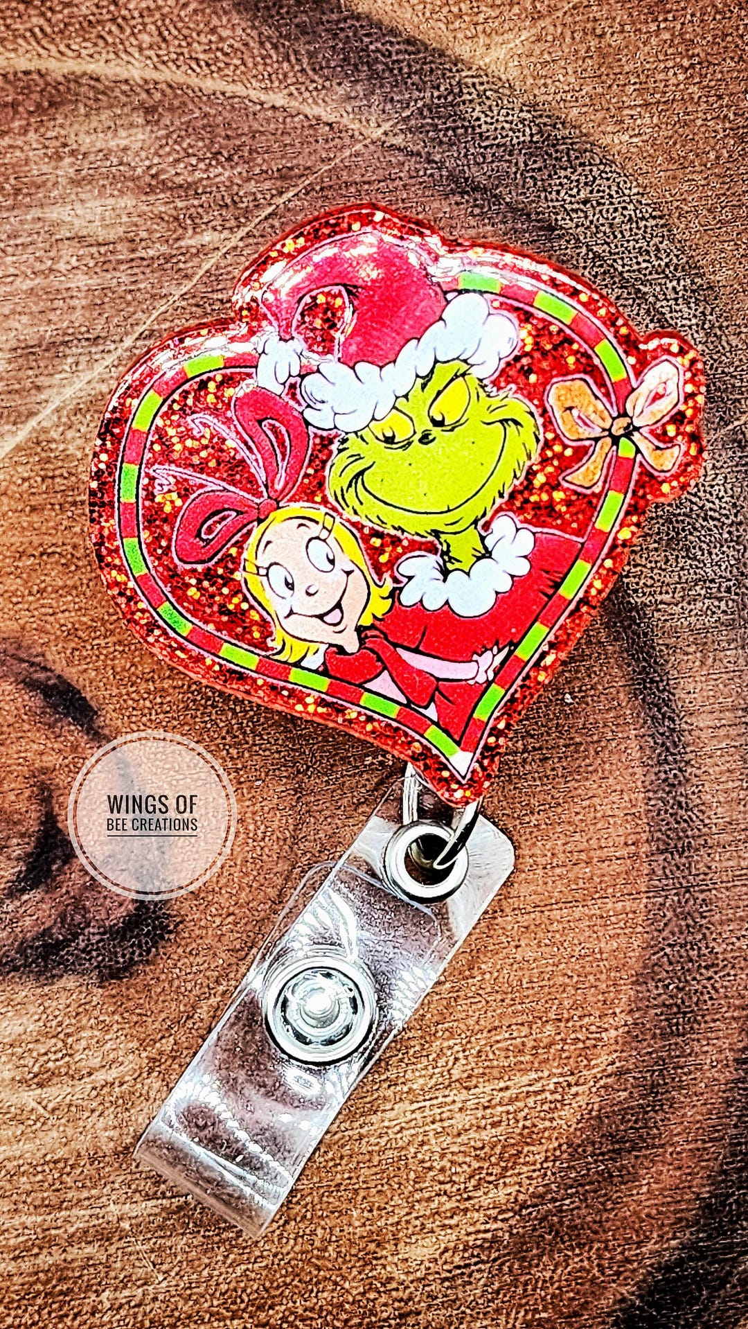 Cindy Heart Green Christmas Badge Reel,winter ID Name Holder,grocery ...