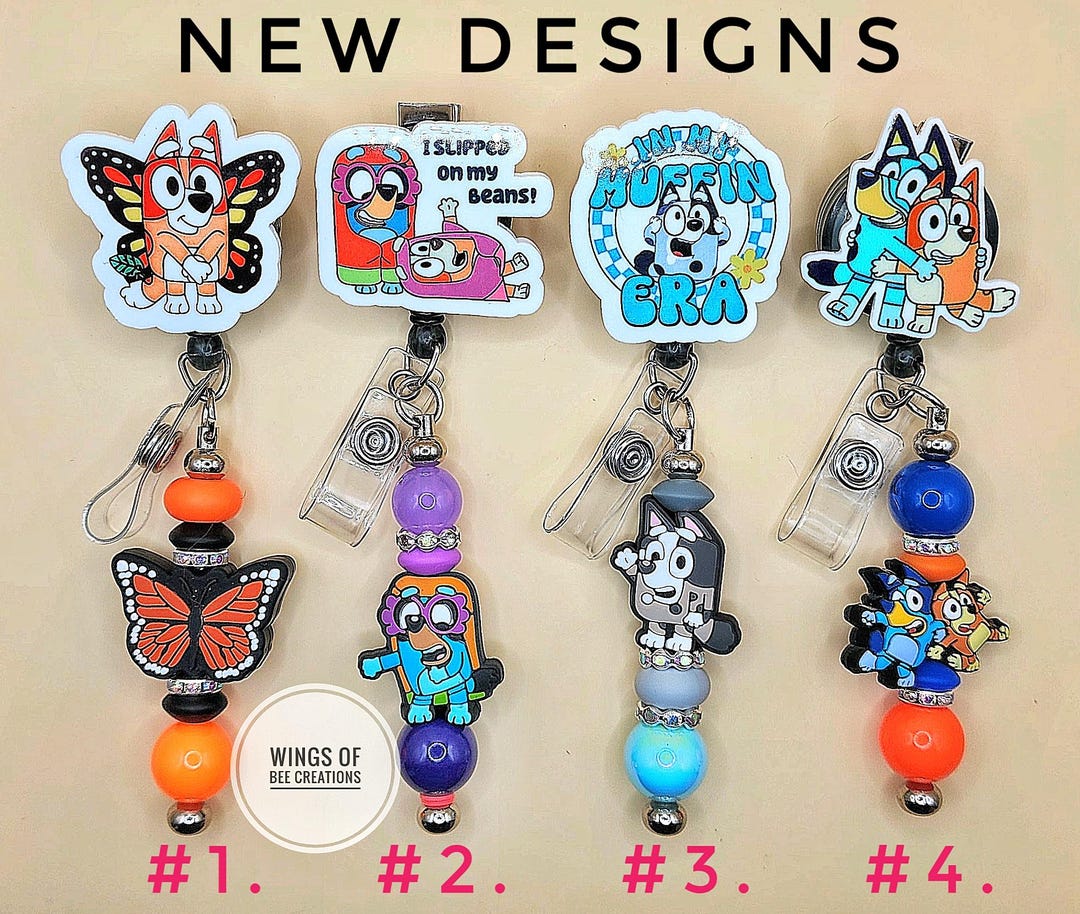 NEW Blue Dog Family & Friends Badge Reel,name Tag Holder,beaded ...