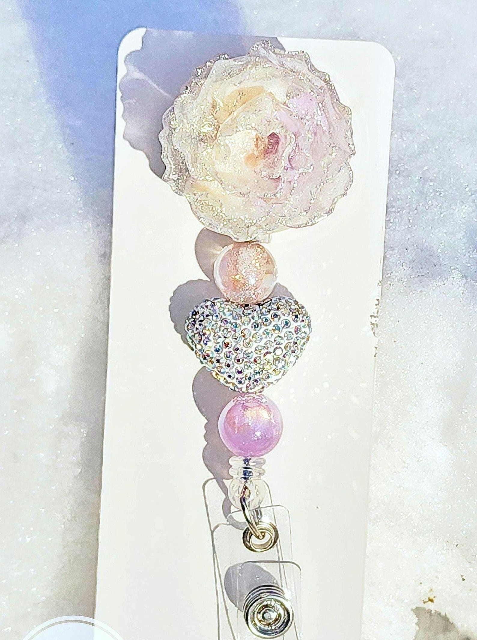 Lavendar Lemon Rhinestone Rose Badge Reel,trendy Heart ID Name Tag ...