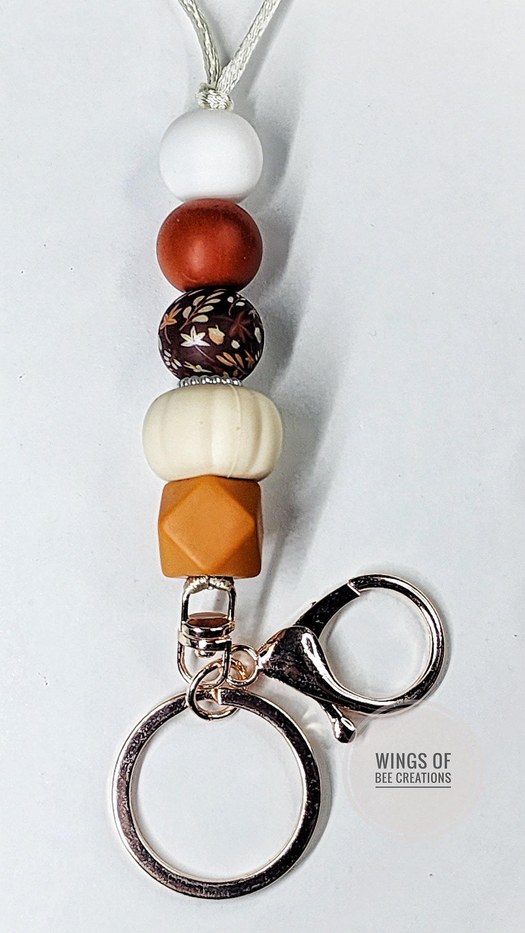 Fall Lanyard,name Tag Holder,fall Badge Reel,beaded Lanyard,handmade ...