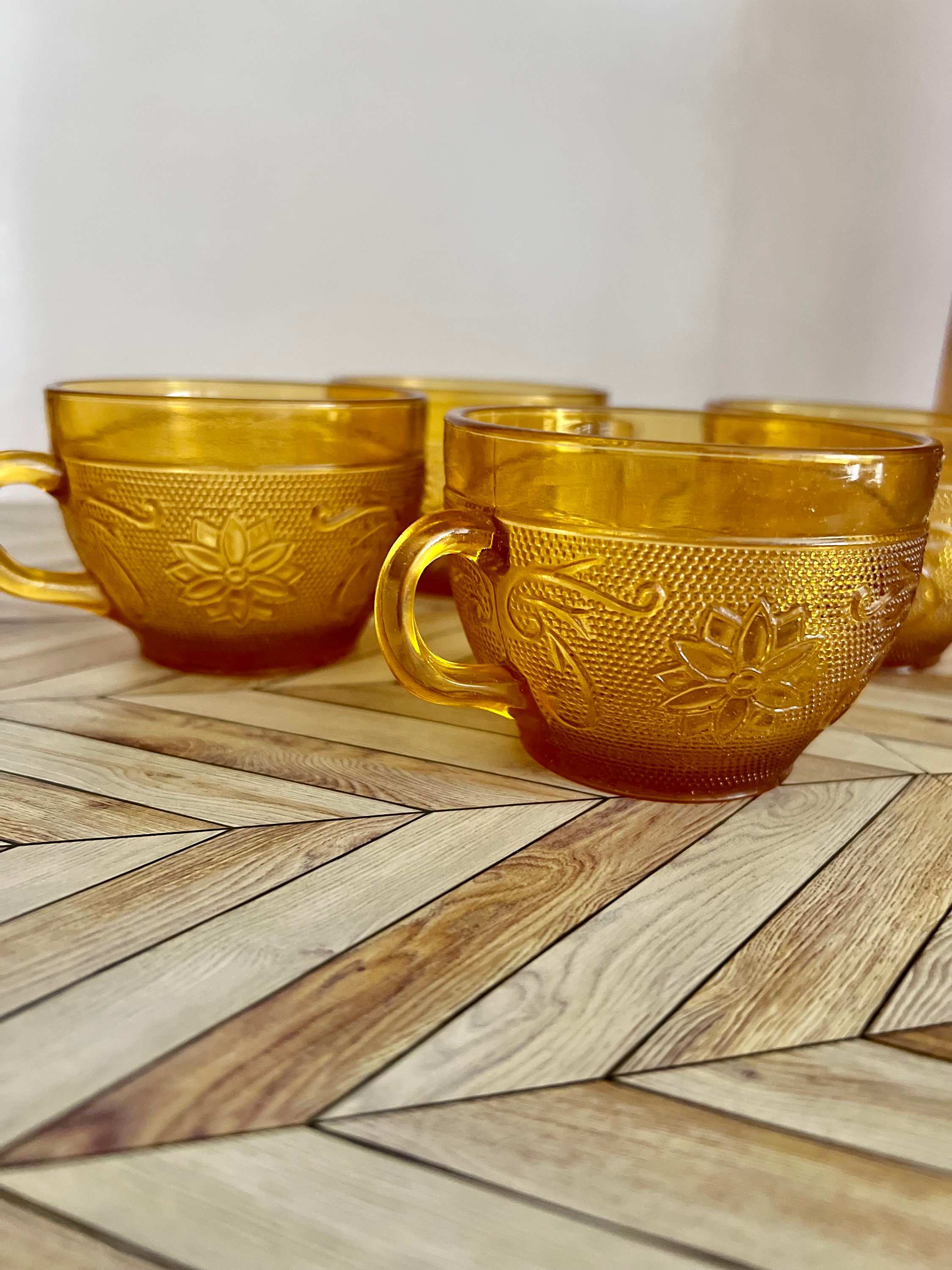 Vintage Amber Tea Cup Set of 4 Vintage Tiara Amber Glass Amber Mugs - Etsy