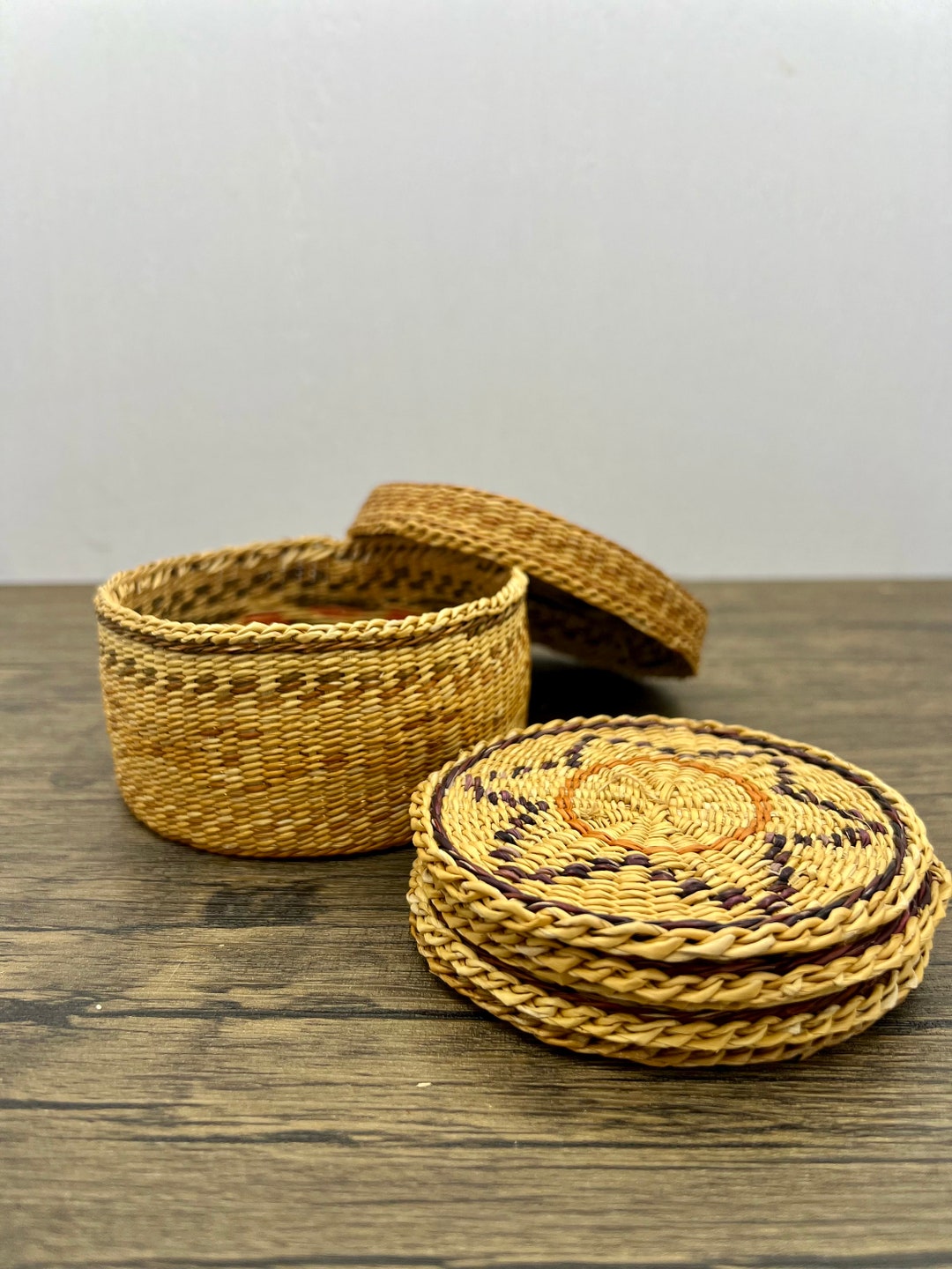 Vintage Rattan Woven Coasters- Set of 5 - Etsy