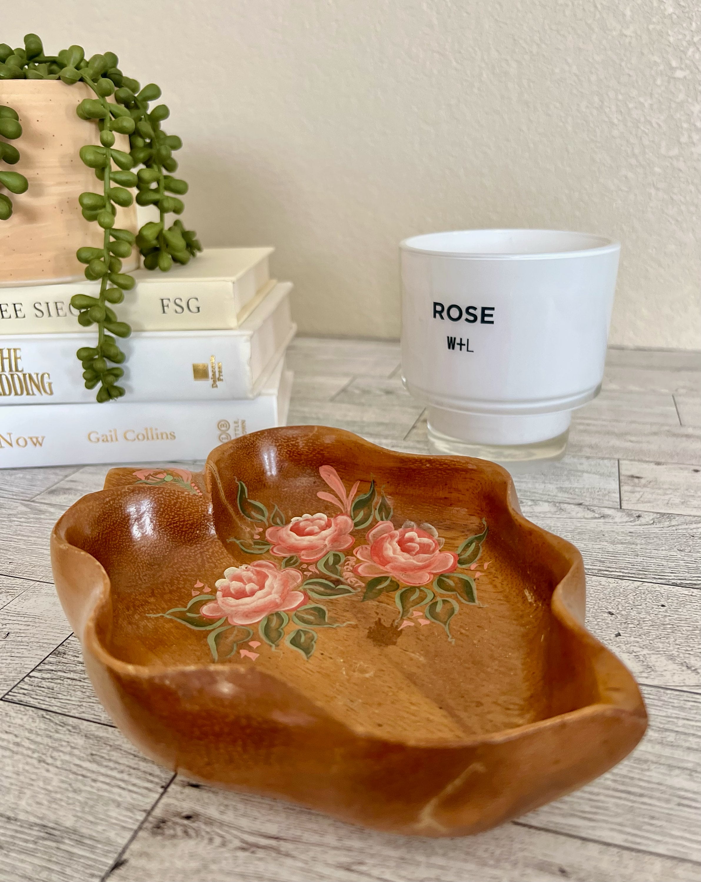 Teakwood Bowl With Hand Painted Roses Rose Painted Wooden Bowl Floral ...