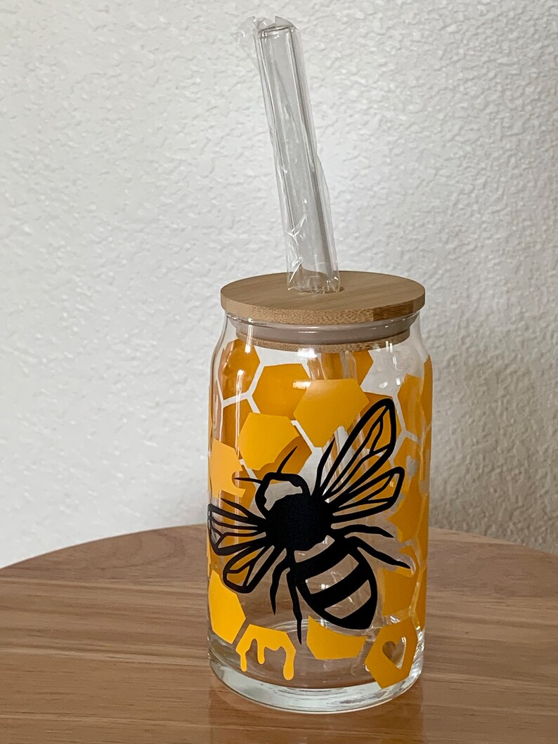 Beehive Beer Can Glass, Sunflowers and Bees, 16 Oz Libbey Glass, Beer ...